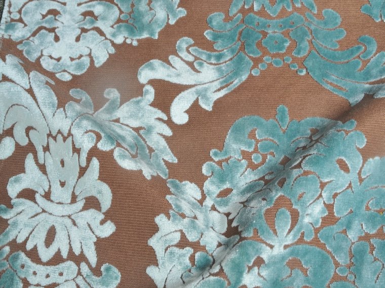 Rubelli Cut Velvet Damask from Italy in Robins Egg Blue for Upholstery